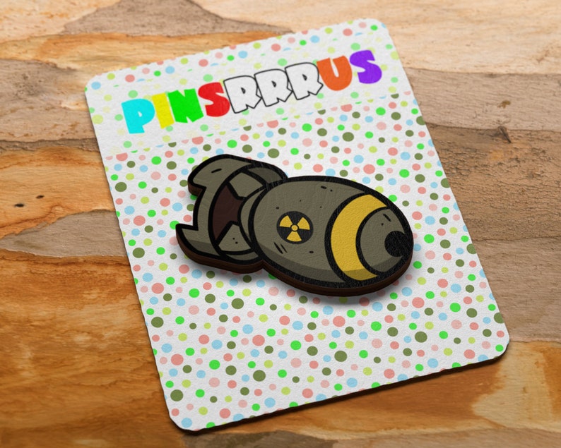 Atomic Bomb Pin Wooden Badge Handmade Accessory 1 Gift Pin for Backpack ...