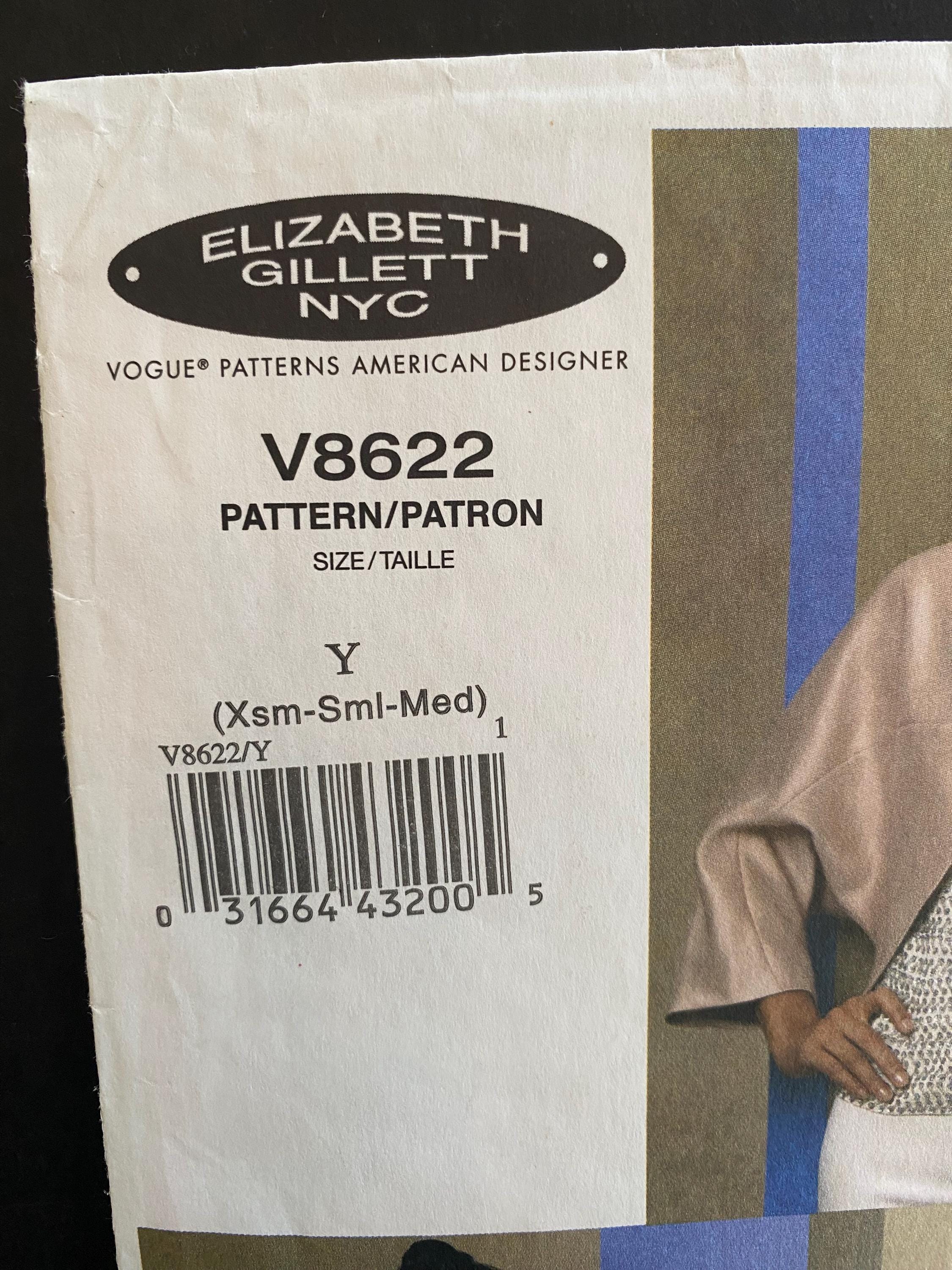 Vogue 8622 Sewing Pattern: Elizabeth Gillet NYC, Size Xsm-sml-med - Etsy
