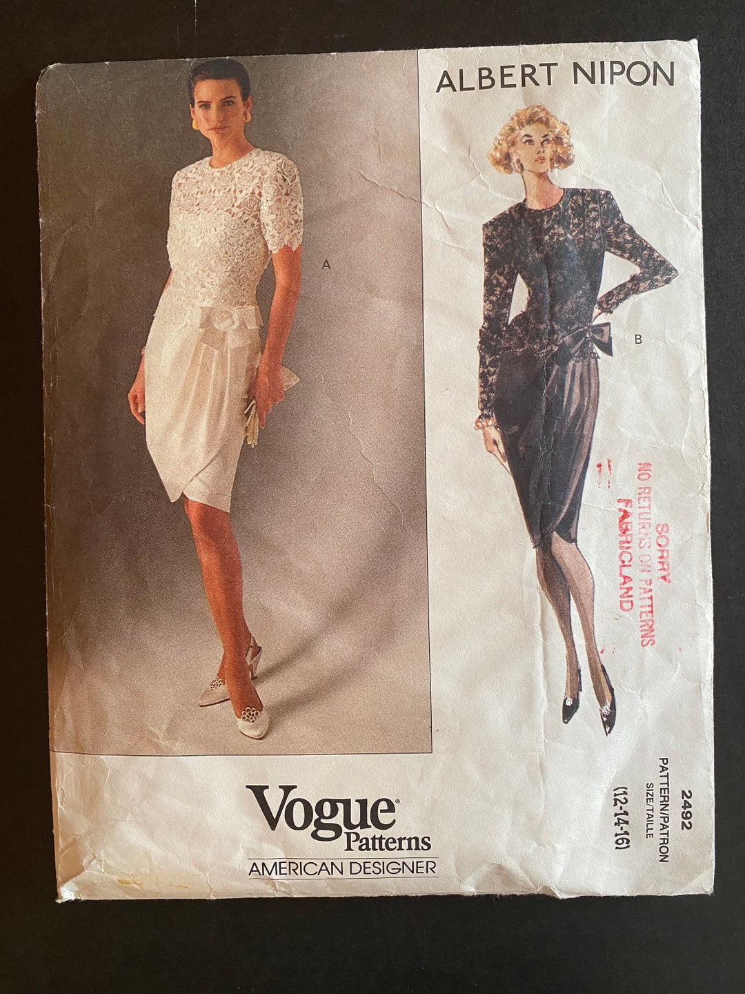 Vogue 2492 Albert Nipon American Designer Size (12-14-16) Carefully Cut ...
