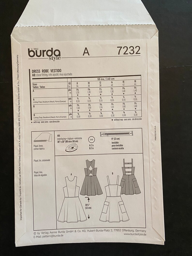 Burda Style 7232 Dress Sewing Pattern, Size 10-22, Uncut - Etsy