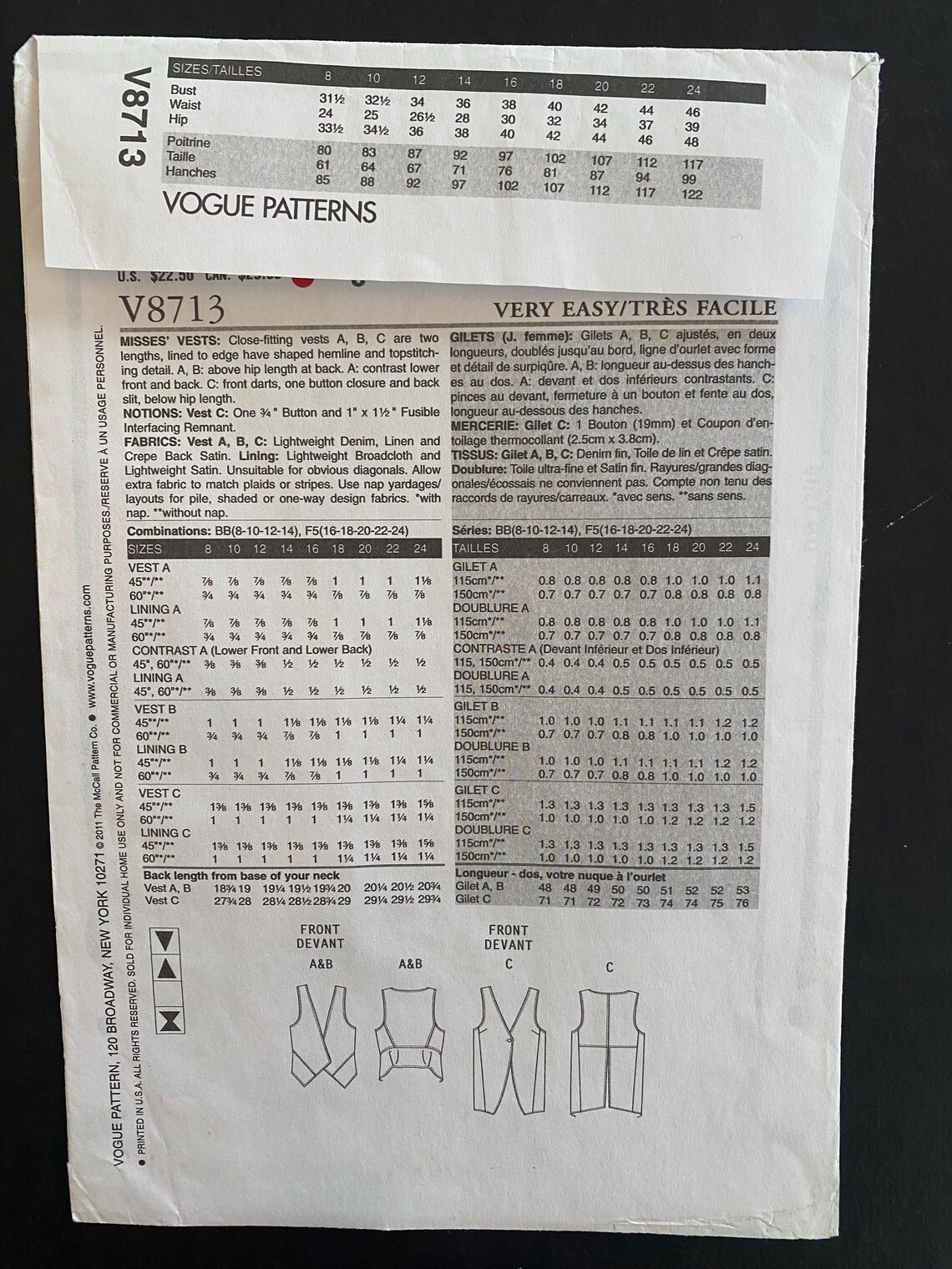Vogue 8713 Uncut and in Brand New Condition Very Easy Vogue Size 8-10 ...