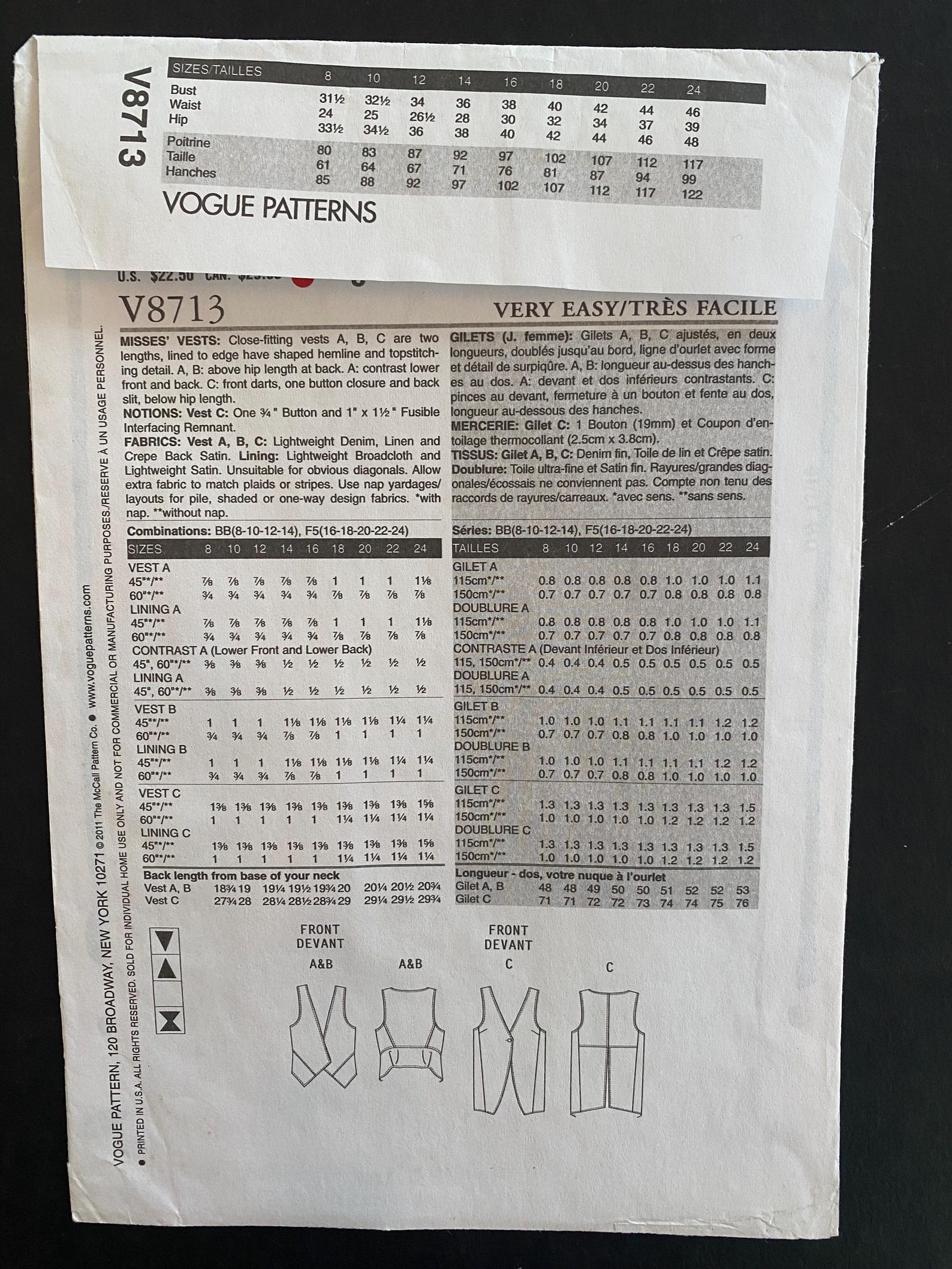 Vogue 8713 Uncut and in Brand New Condition Very Easy Vogue Size 8-10 ...