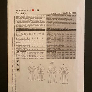 Vogue 8443 Carefully Cut and Complete Size 12 Dress Pattern With Two ...