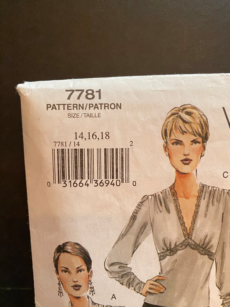 Vogue 7781 Blouse Sewing Pattern: Romantic Style, Size 14-16-18 - Etsy