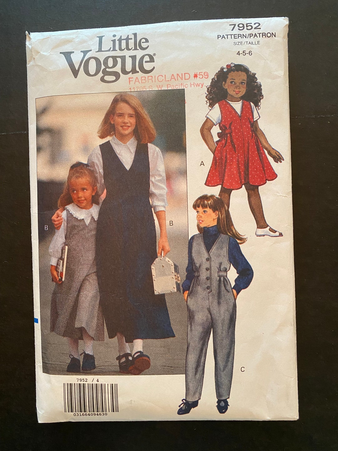 Little Vogue Sewing Pattern 7952: Girls Dress & Jumpsuit, Size 4-5-6 - Etsy