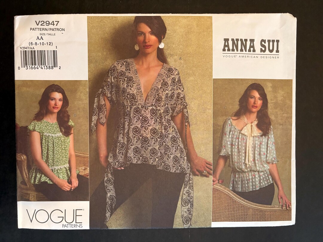Vogue 2947 Anna Sui Carefully Cut and Complete Size 12 Blouse Pattern ...