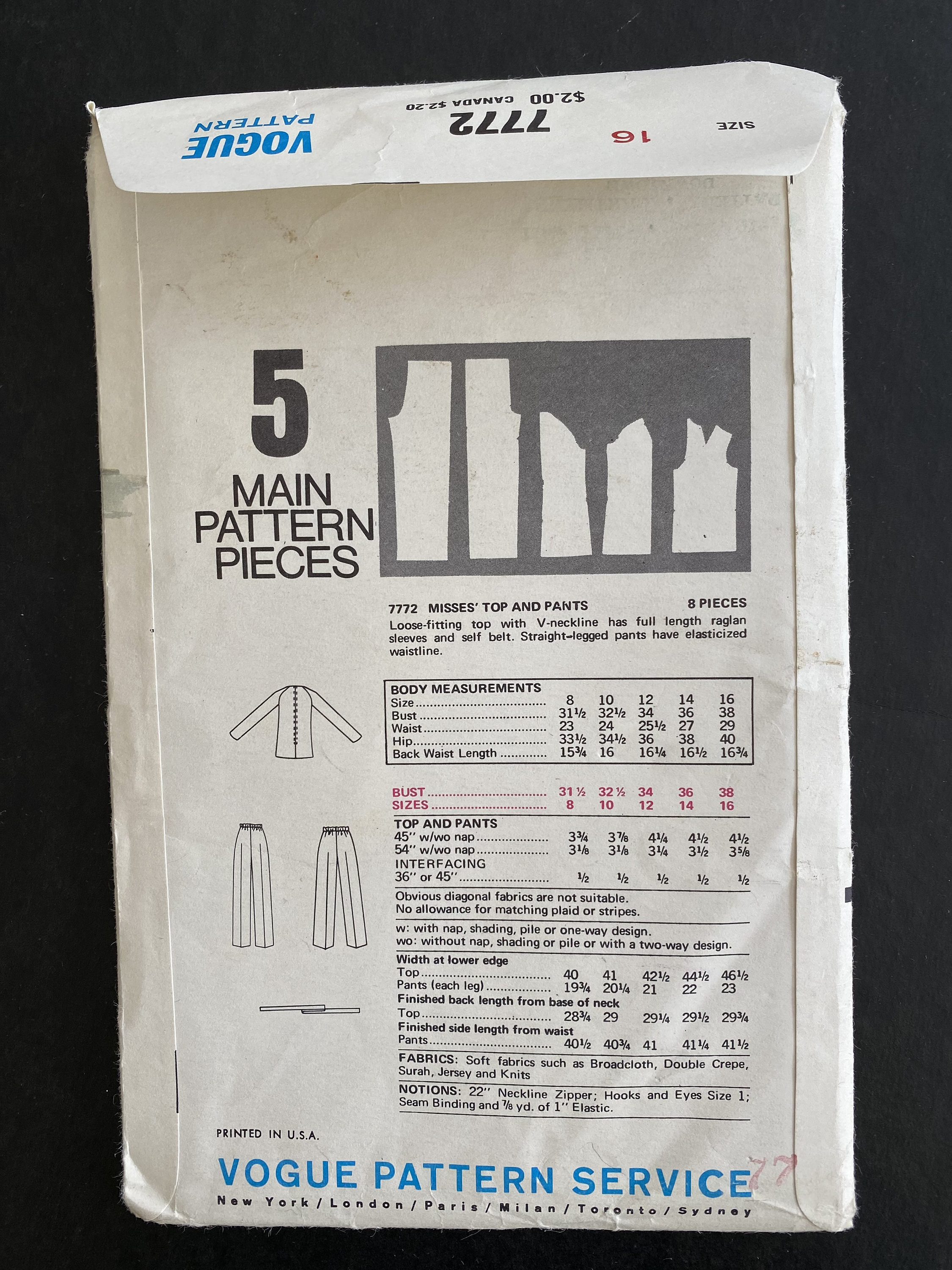 Vogue 7772 Uncut and in Brand New Condition. Size 16 Very Easy Very ...