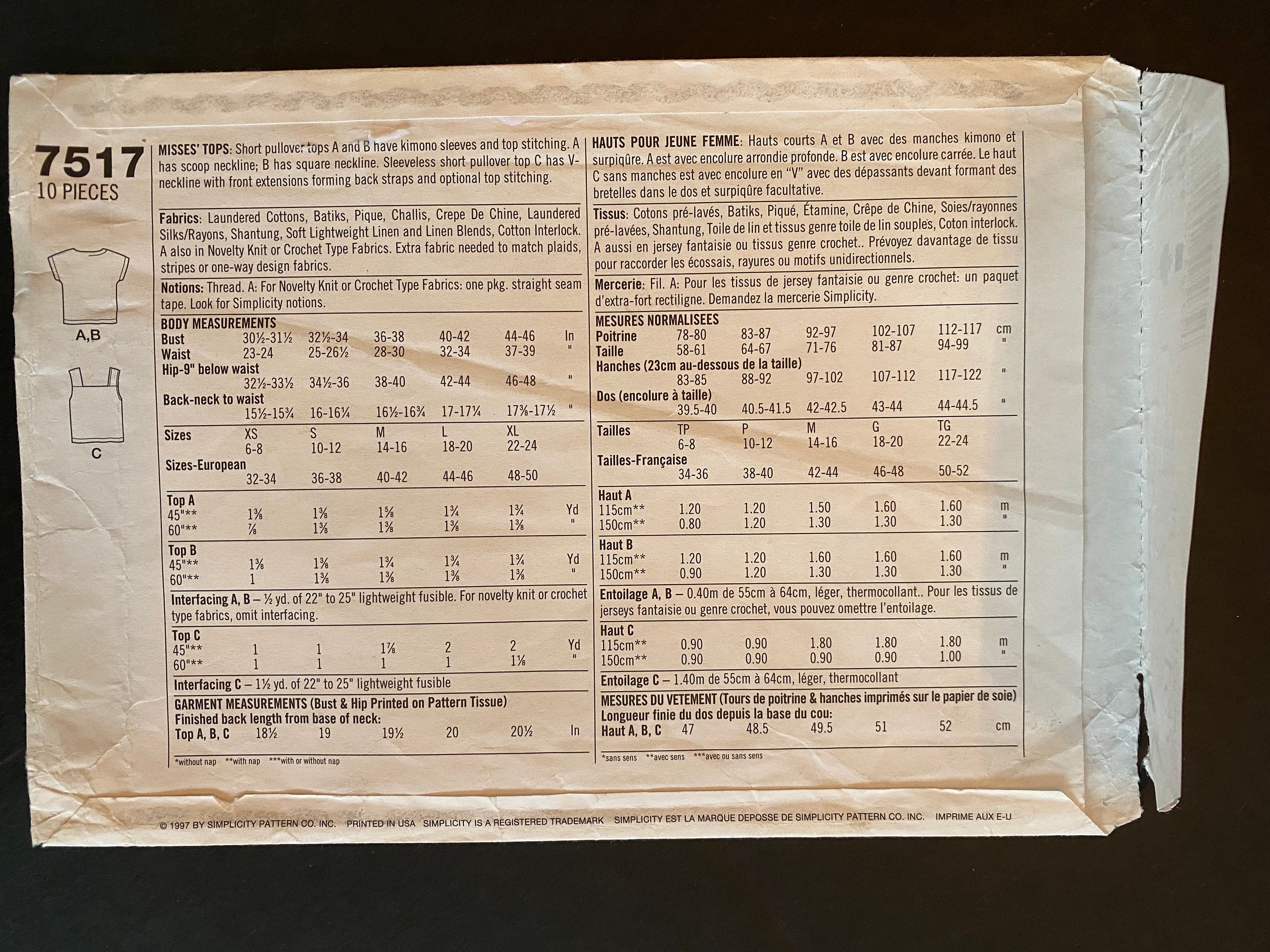 Simplicity 7517 Uncut and in Brand New Condition Size L-XL Basic Woven ...