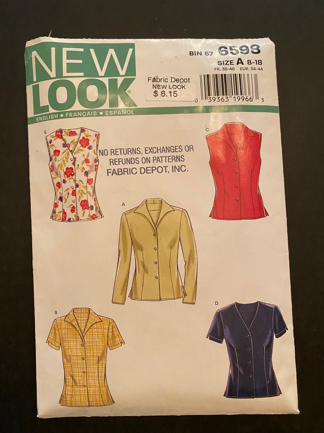 New Look 6598 Partially Cut and Complete Size 10 Blouse Pattern With ...
