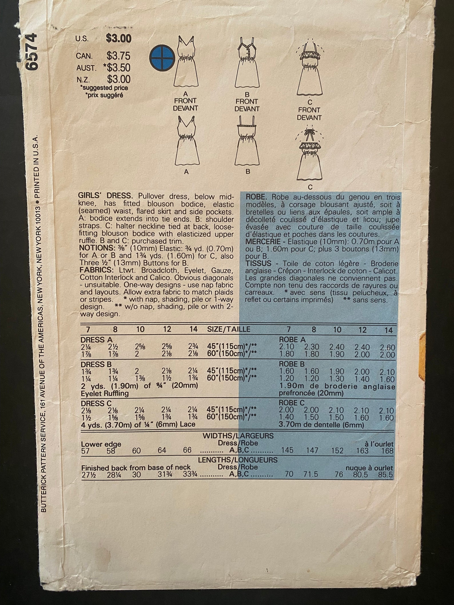 Butterick 6574 Girl Pattern Size 12-14 Uncut and in Brand New Condition ...