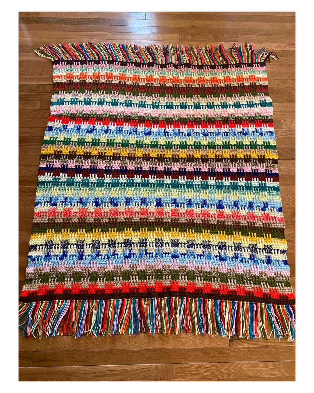 Vintage Fringed Rainbow Crochet Throw - Etsy