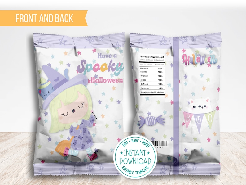 Kids Halloween Party Editable Chip Bag, Pastel Halloween Chip Bag Label ...