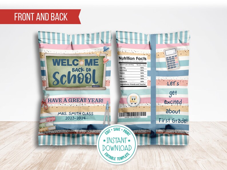 Back to School Chip Bag Labels, Printable and Customizable, School ...