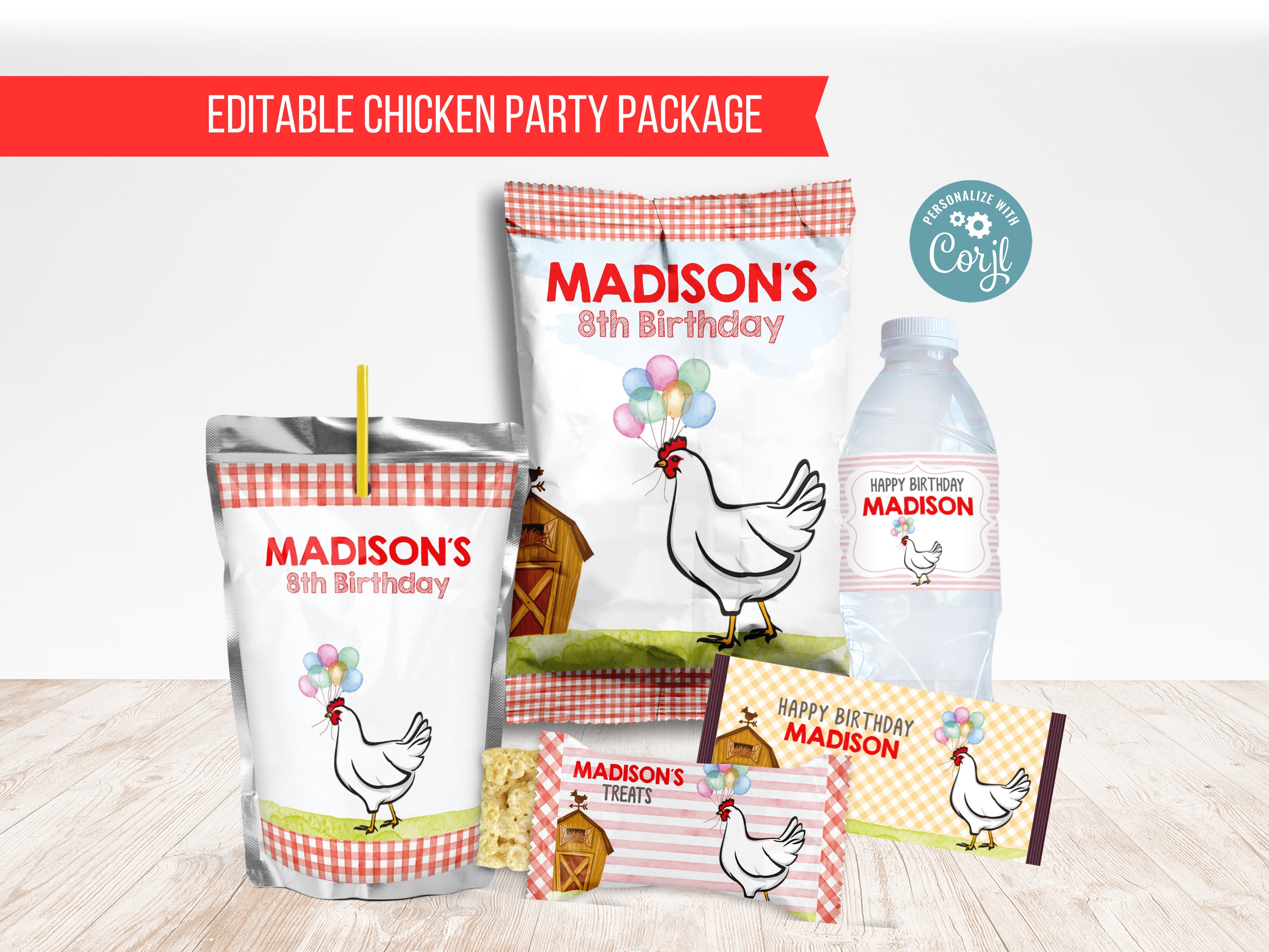 Chicken Birthday Party Decorations for Kids, Farm Party Decor, Chip Bag ...