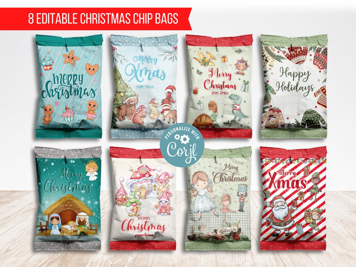 Editable Christmas Chip Bag Label Happy Holidays Favor Treat - Etsy