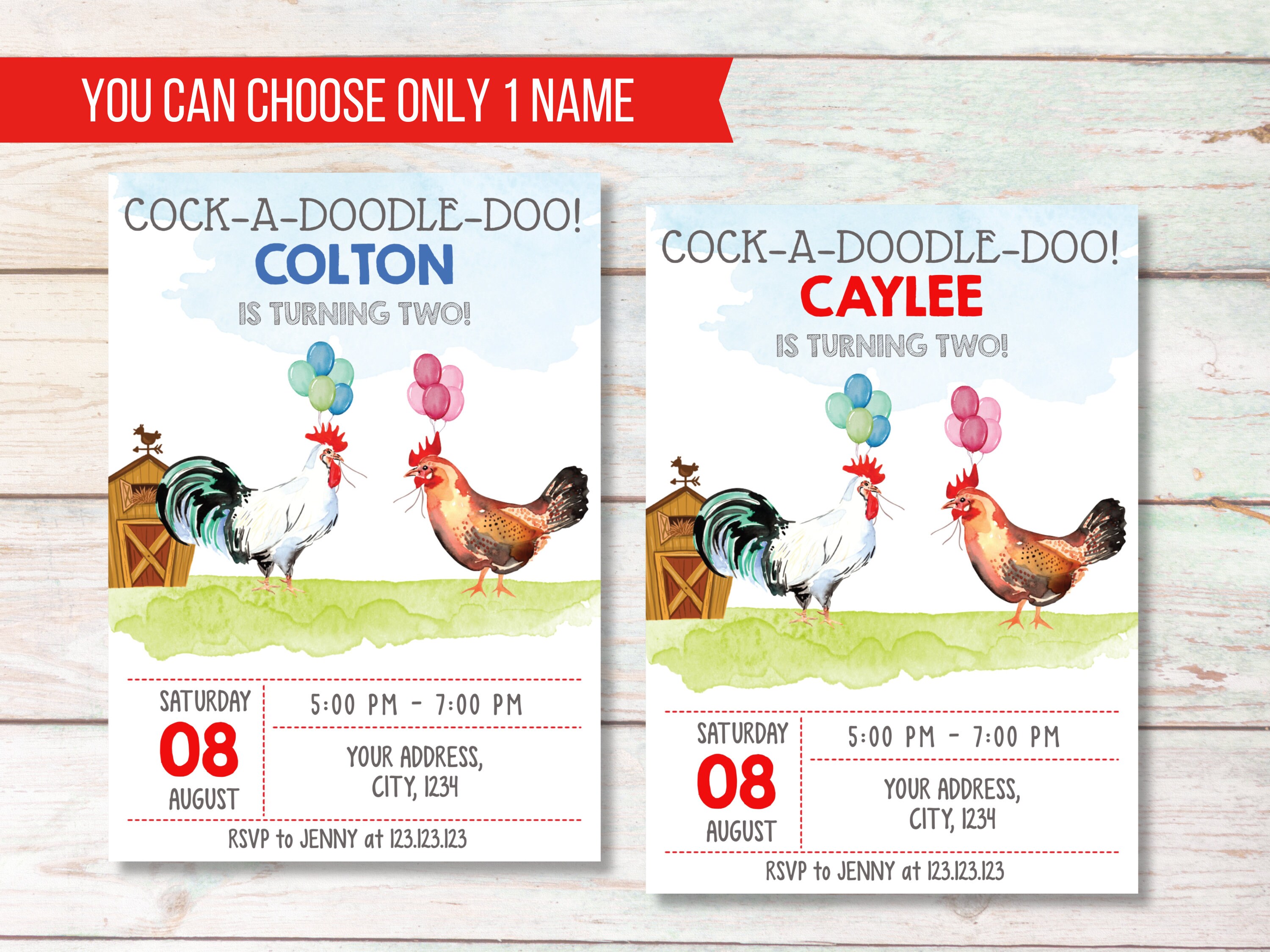 Chicken Birthday Party Invitation, Chicken and Rooster Party Invite ...
