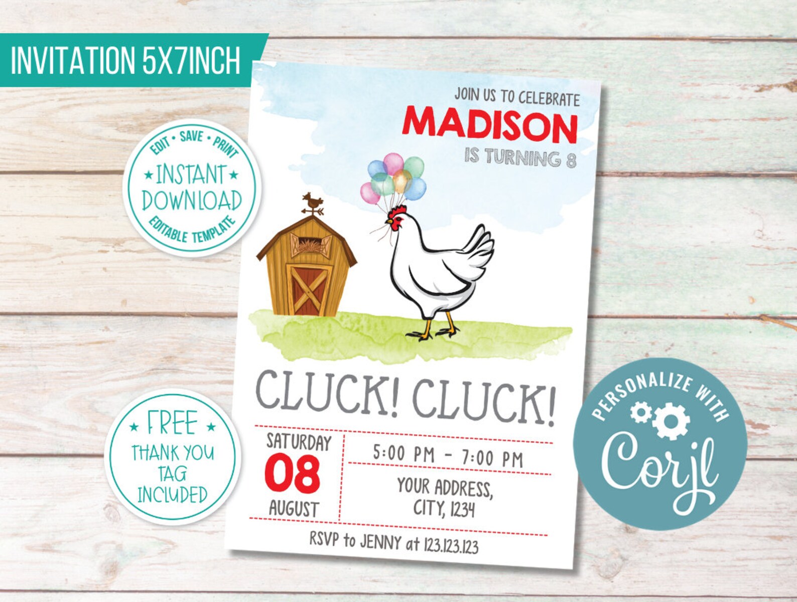 Chicken Birthday Party Invitation Barnyard Party Invite - Etsy