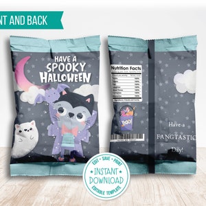 Halloween Chip Bag Labels, Spooky Favor Treat Bags, Editable With Canva ...
