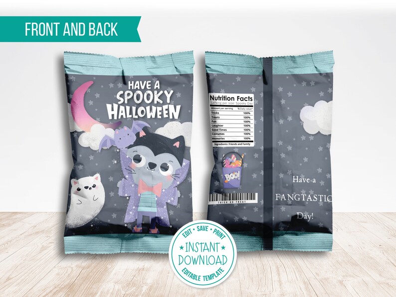 Halloween Chip Bag Labels, Spooky Favor Treat Bags, Editable With Canva ...
