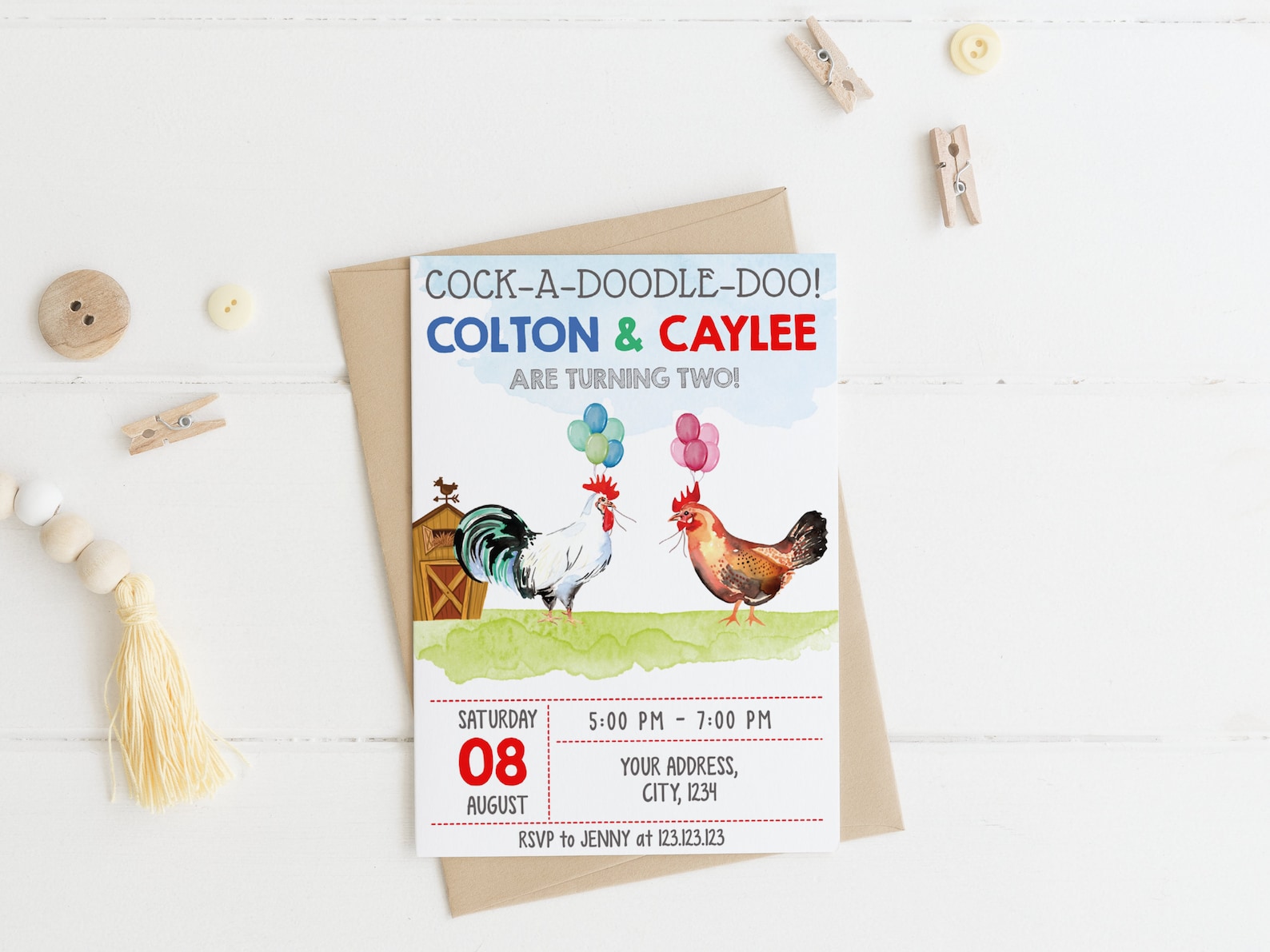 Chicken Birthday Party Invitation, Chicken and Rooster Party Invite ...