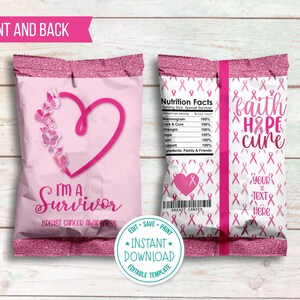 Breast Cancer Awareness Chip Bag Label, Pink Ribbon Party Favors, Im a Survivor - Etsy