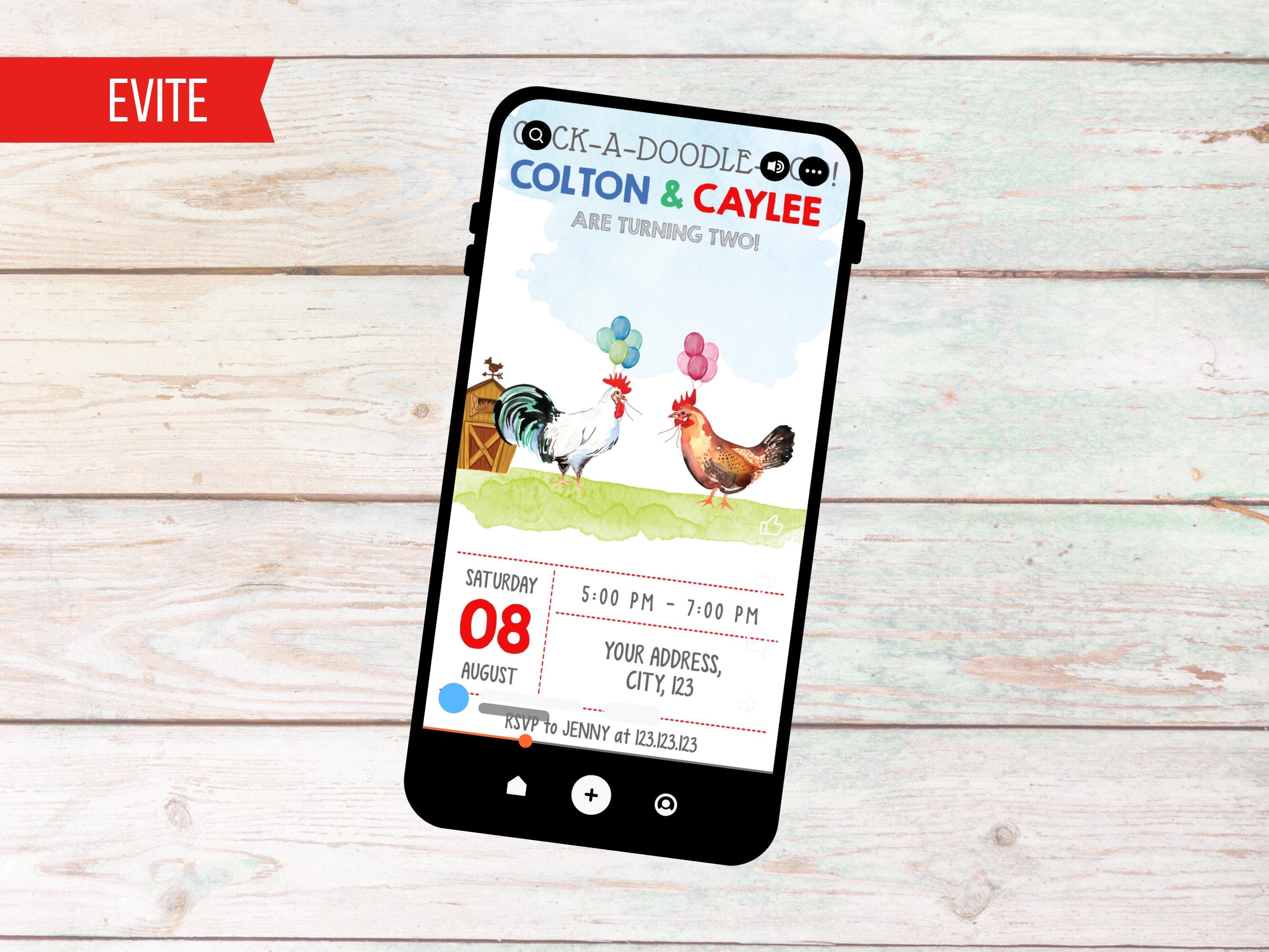 Chicken Birthday Party Invitation, Chicken and Rooster Party Invite ...