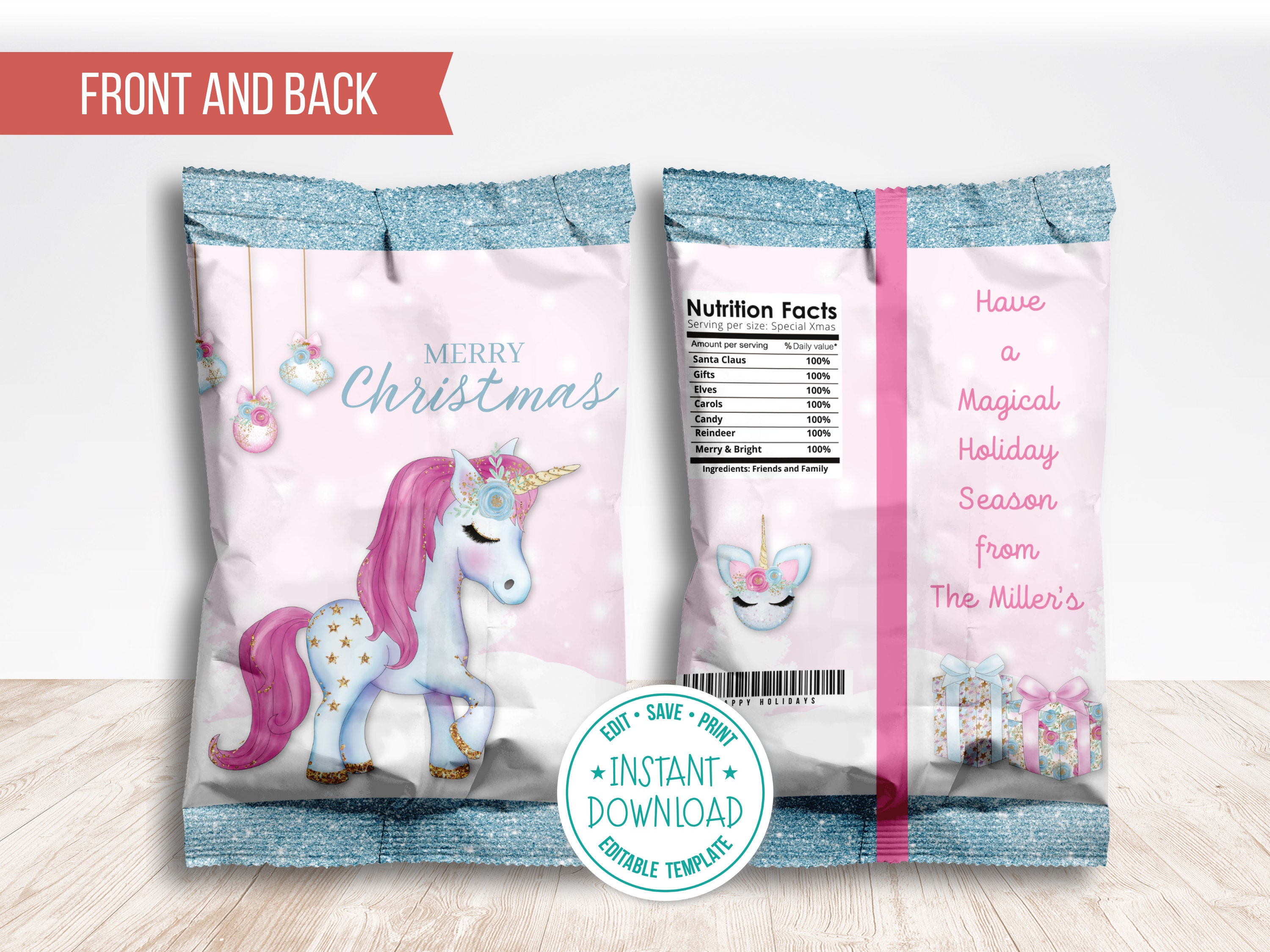 Christmas Chip Bag Labels, Holiday Custom Favor Bags, Editable With ...