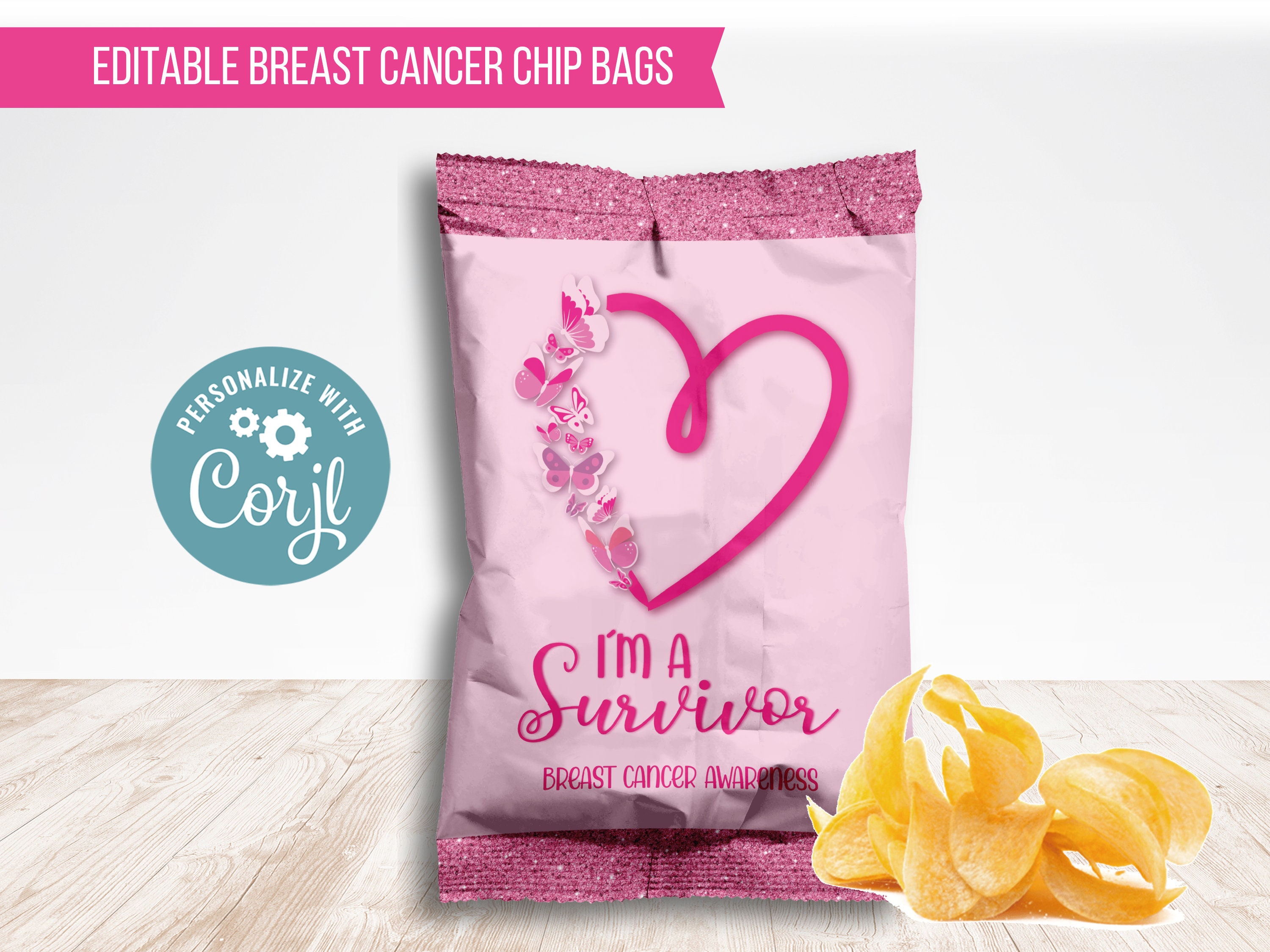 Breast Cancer Awareness Chip Bag Label, Pink Ribbon Party Favors, Im a ...
