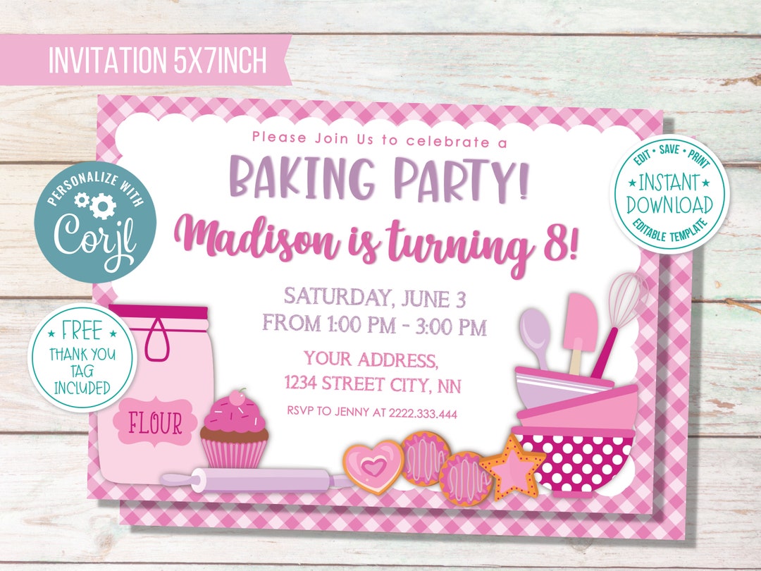 Baking Birthday Party Invitation, Personalized Printable Invite for ...