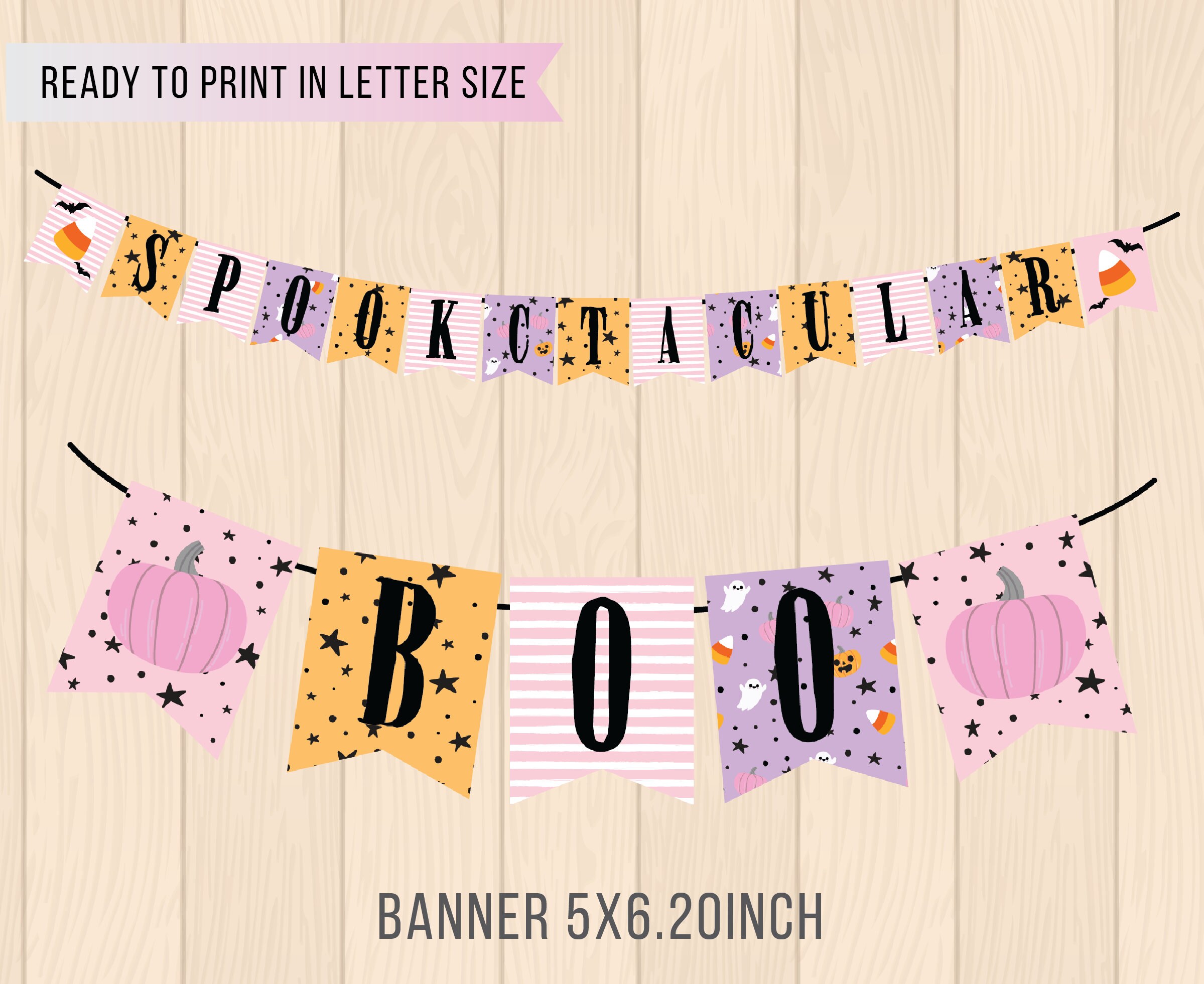 Pink Halloween Banner Printable Happy Halloween Garland Trick or Treat ...