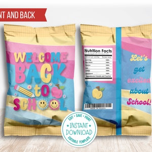 Back to School Chip Bag Labels, Printable and Customizable, School ...