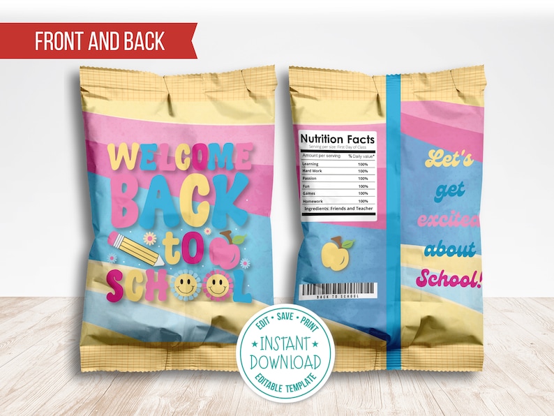 Back to School Chip Bag Labels, Printable and Customizable, School ...