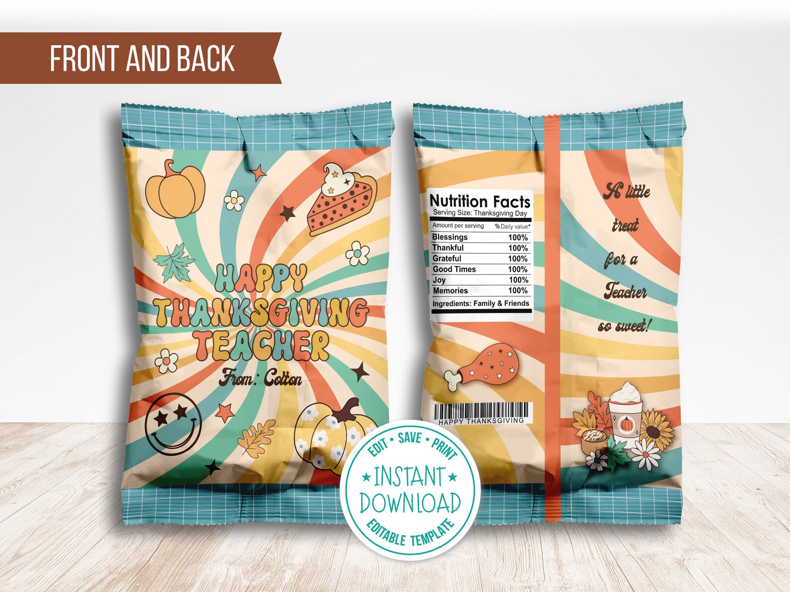 Happy Thanksgiving Chip Bag Label, Thanksgiving Kids Printable Chip Bag ...