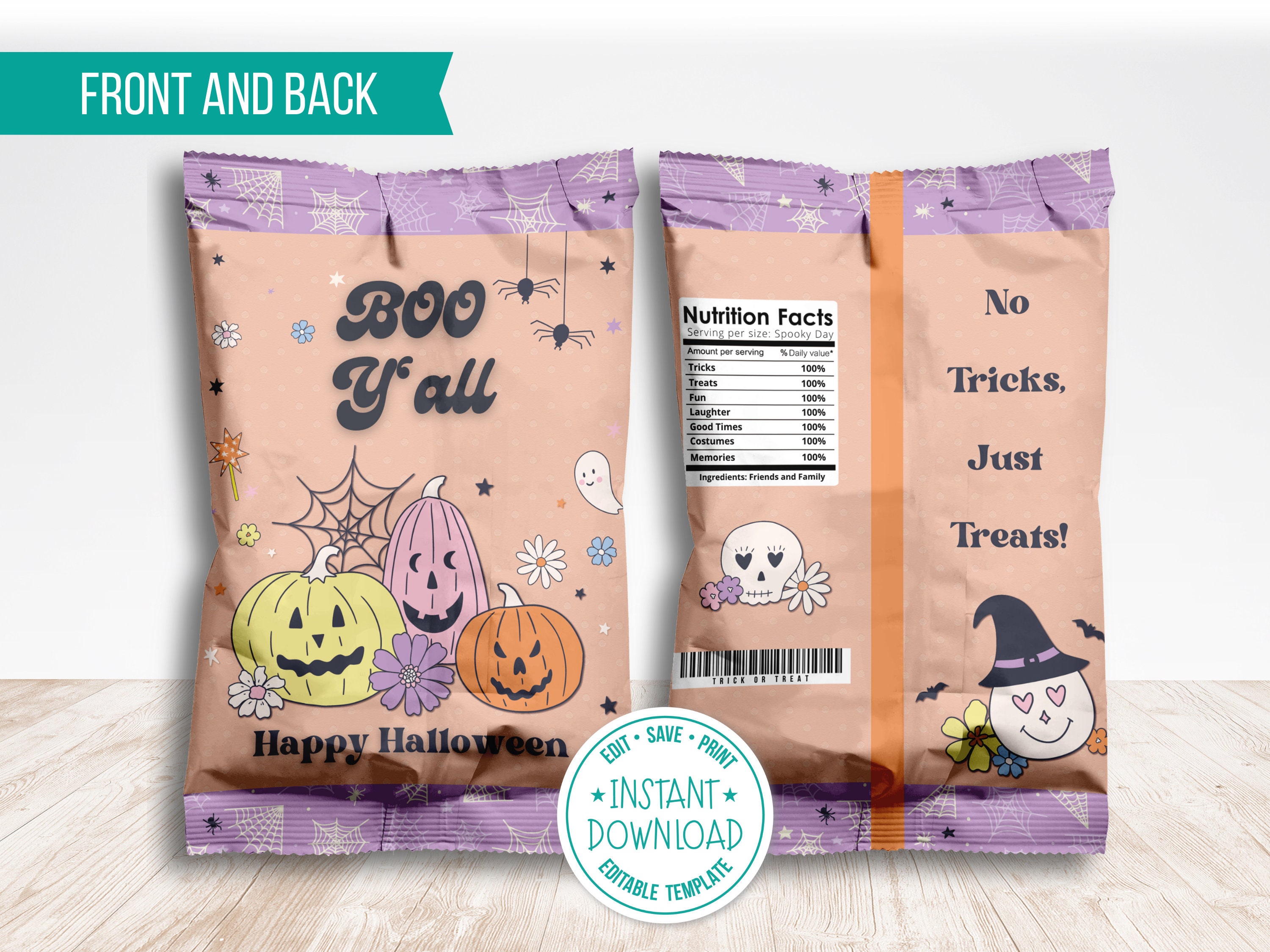 Halloween Chip Bag Labels, Spooky Favor Treat Bags, Editable With Canva ...