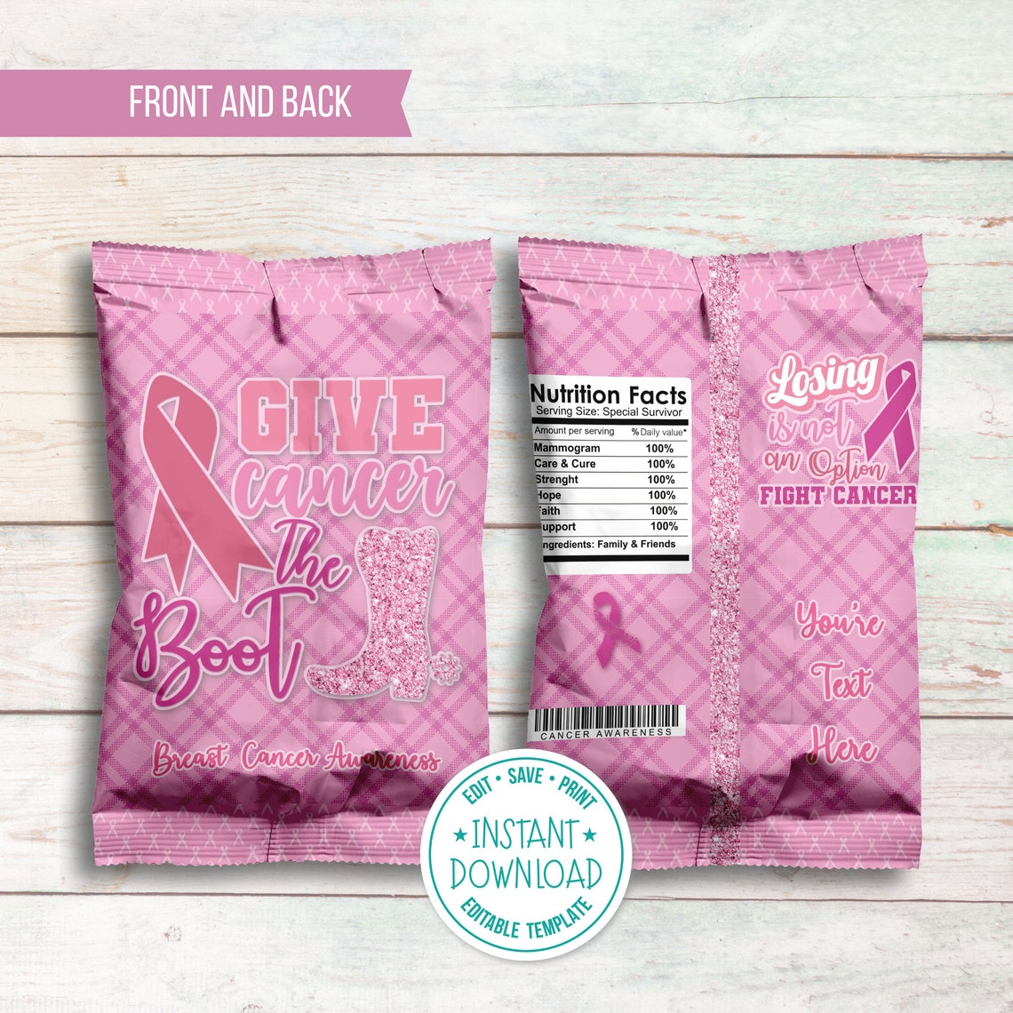 Breast Cancer Awareness Chip Bag Label, Pink Ribbon Customerparty Favors - Etsy