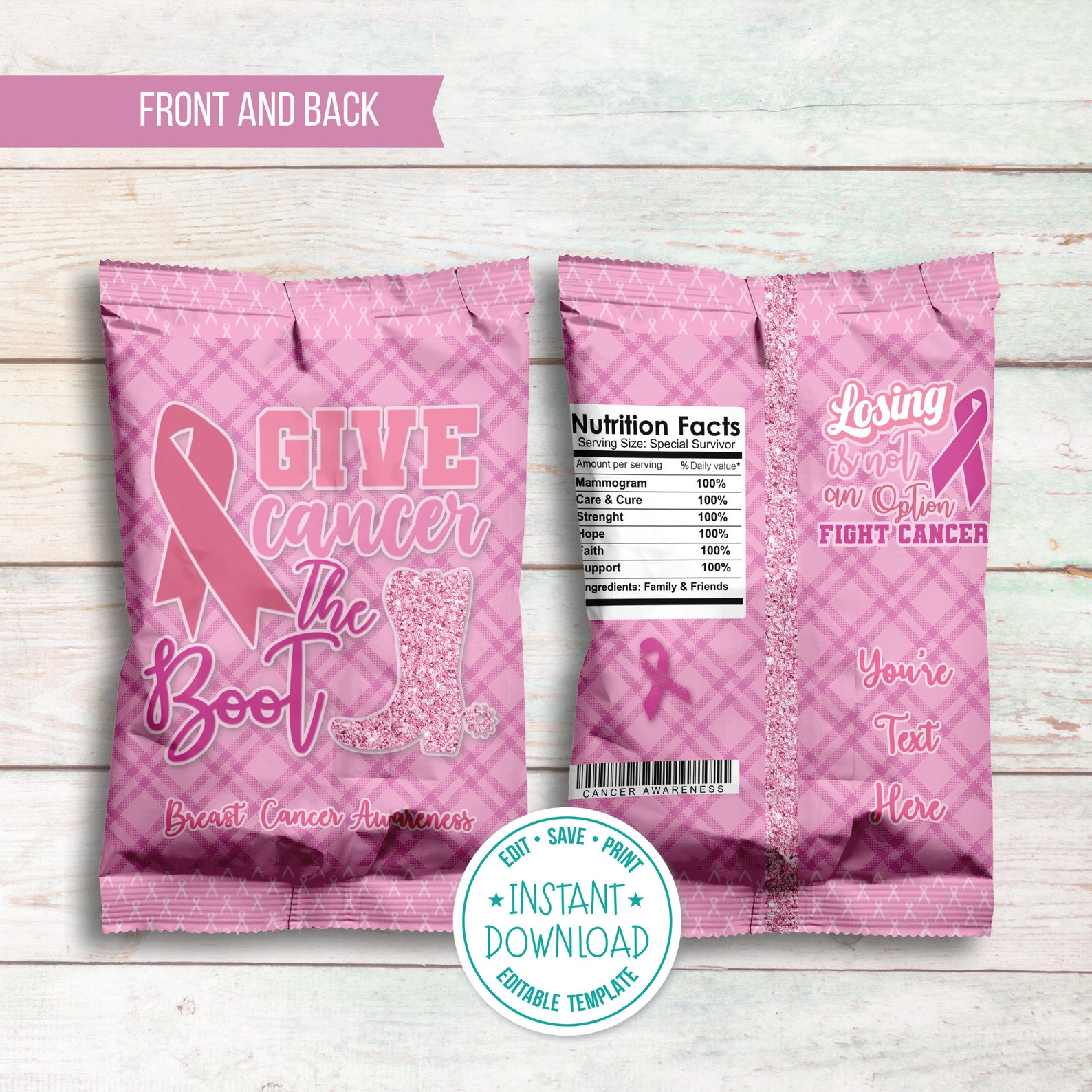 Breast Cancer Awareness Chip Bag Label, Pink Ribbon Customerparty Favors - Etsy