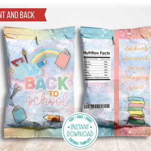 Back to School Chip Bag Labels, Printable and Customizable, School ...