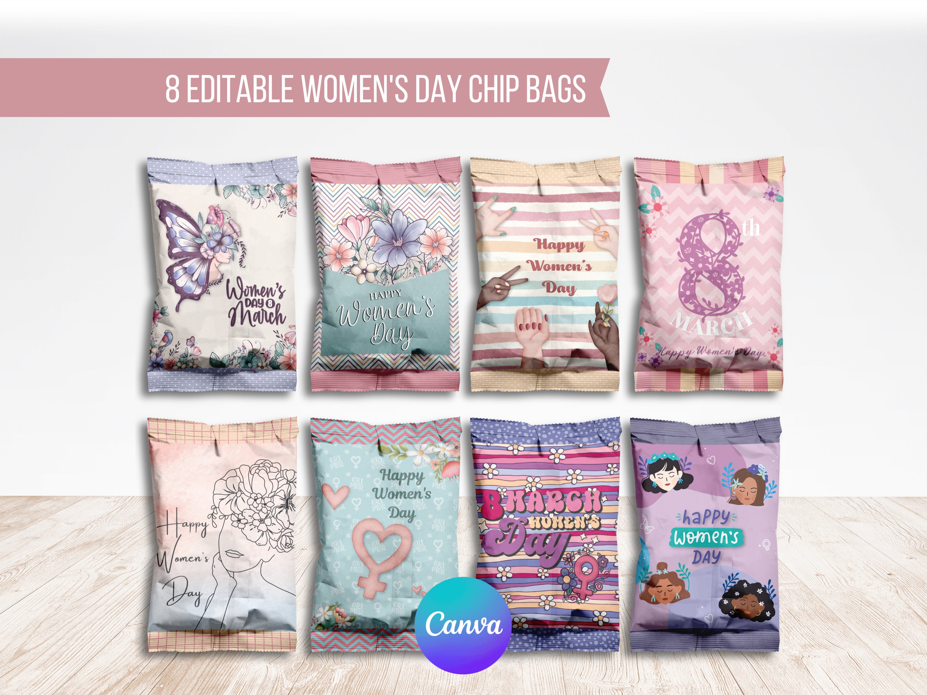 Womens Day Editable Chip Bag Label, 8 March, Girl Power, Favor Treat ...
