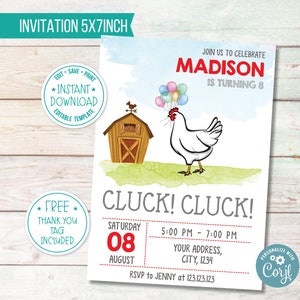 Chicken Birthday Party Invitation Barnyard Party Invite Personalize ...