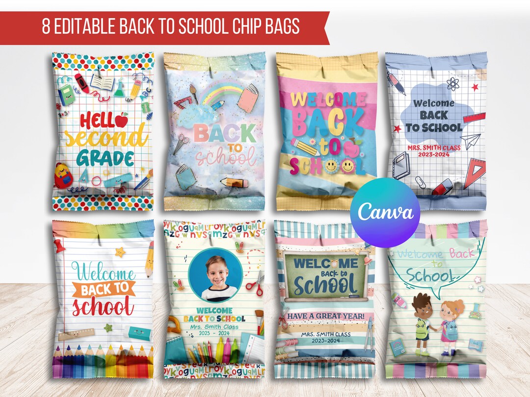 Back to School Chip Bag Labels, Printable and Customizable, School ...