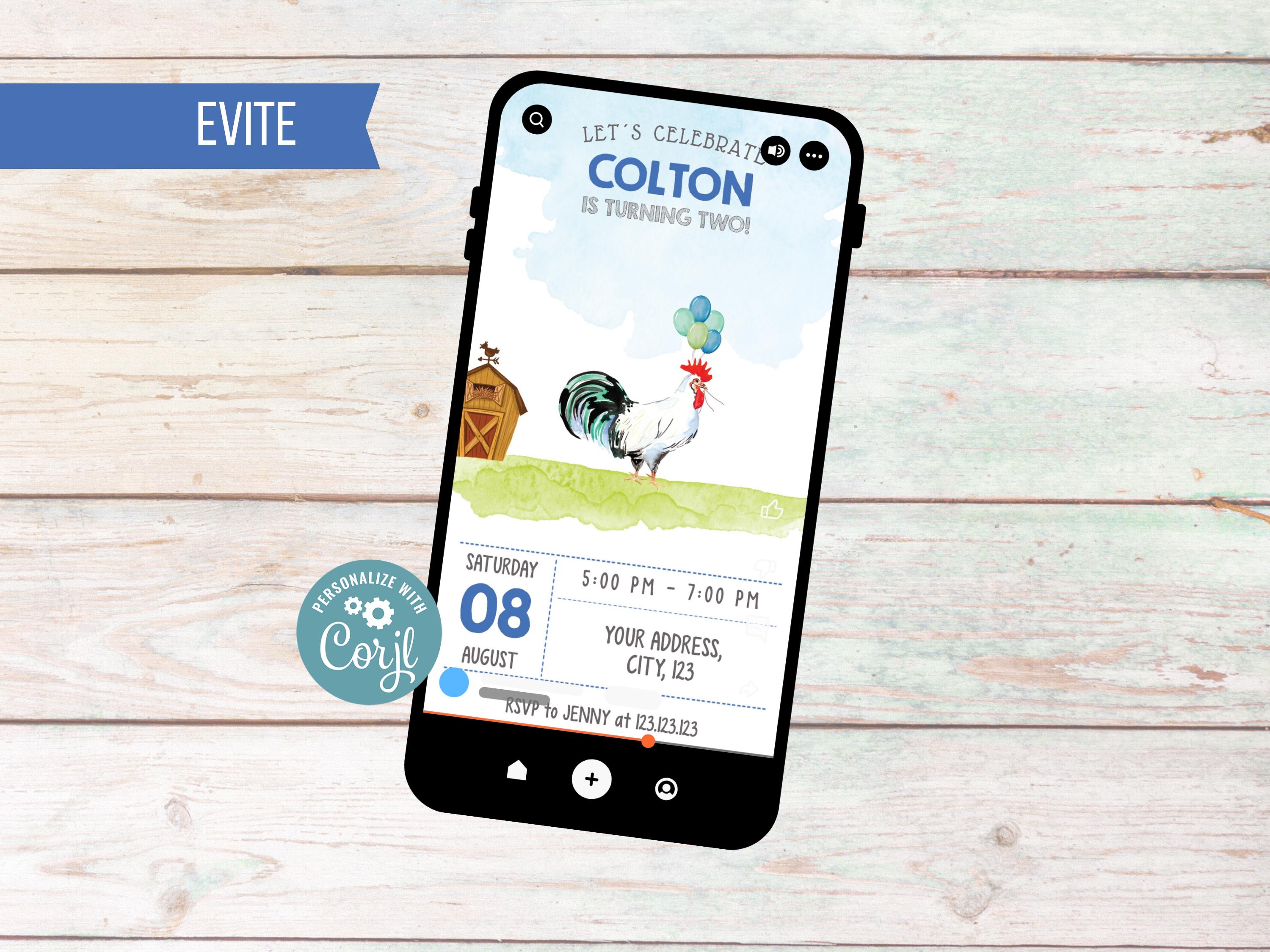 Rooster Birthday Invitation, Printable Farm Animal Party Invite - Etsy