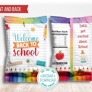 Back to School Chip Bag Labels, Printable and Customizable, School ...