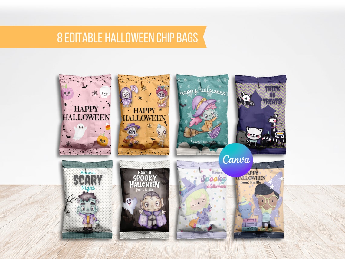 Kids Halloween Party Editable Chip Bag, Pastel Halloween Chip Bag Label ...