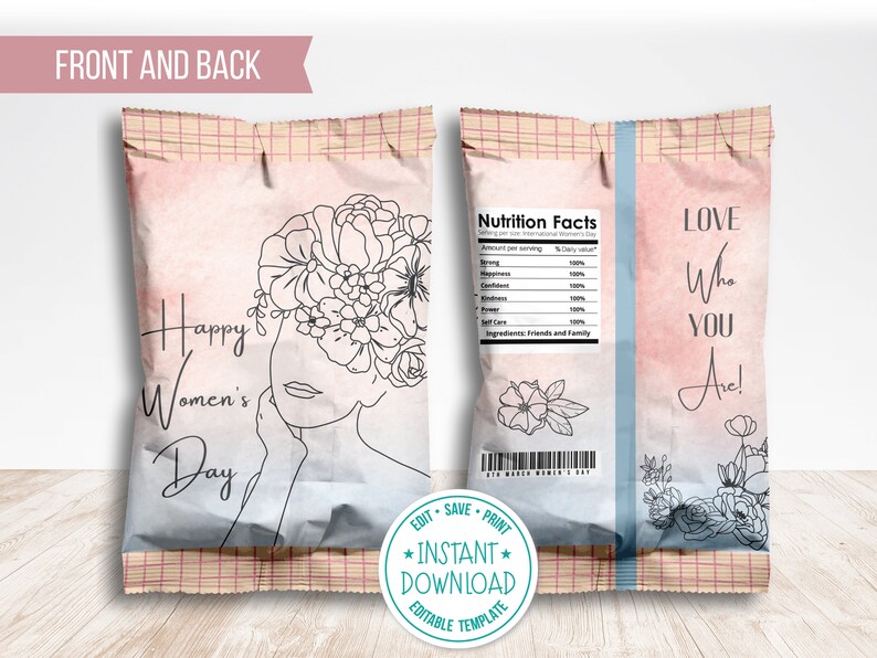 Womens Day Editable Chip Bag Label, 8 March, Girl Power, Favor Treat ...
