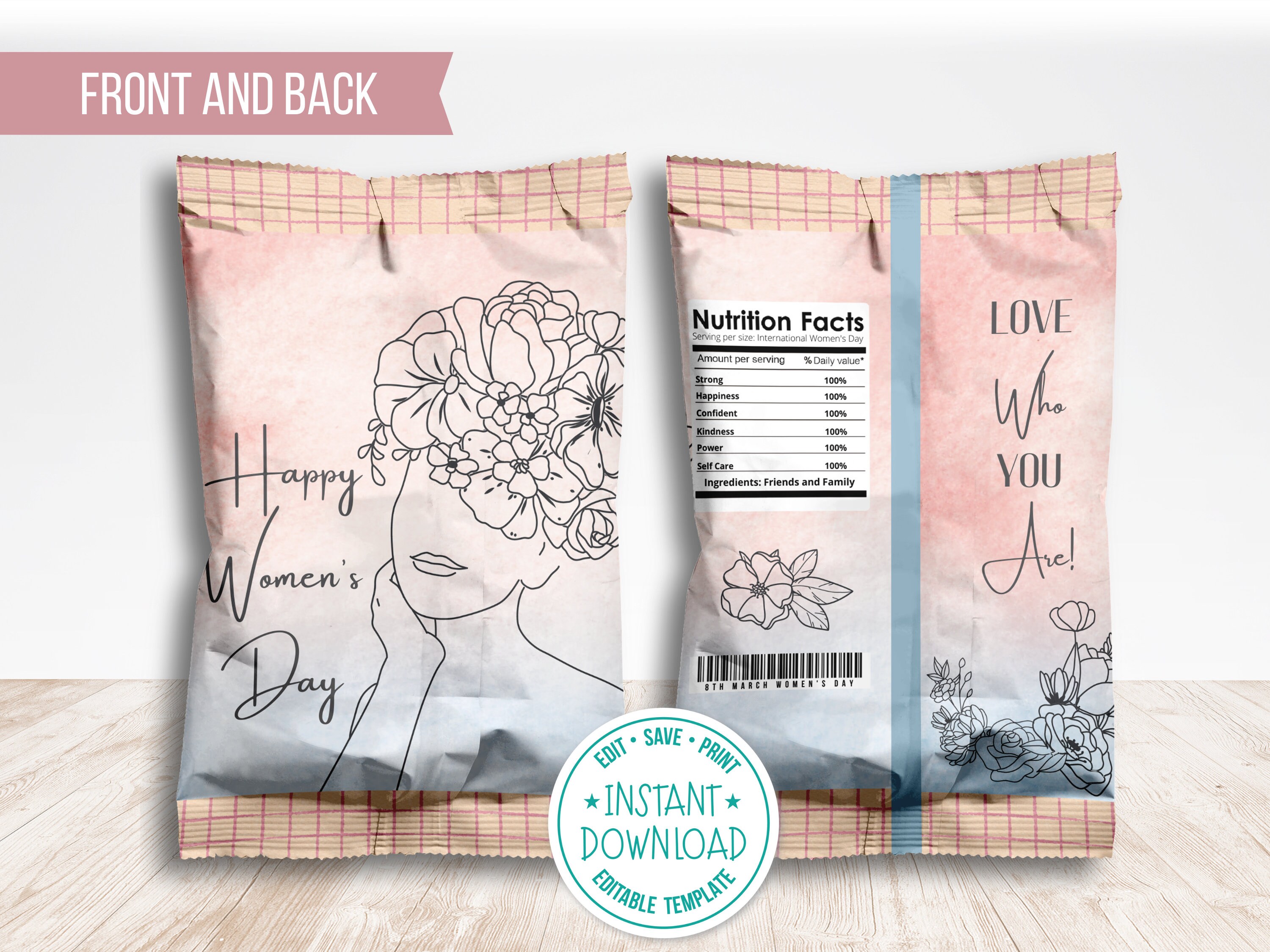 Womens Day Editable Chip Bag Label, 8 March, Girl Power, Favor Treat ...