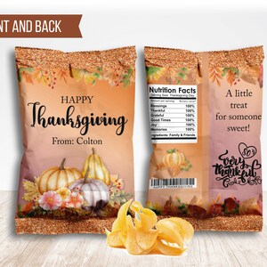 Happy Thanksgiving Chip Bag Label, Thanksgiving Kids Printable Chip Bag ...