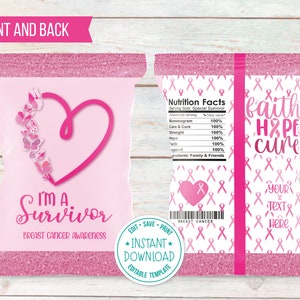 Breast Cancer Awareness Chip Bag Label Im a Survivor Editable - Etsy