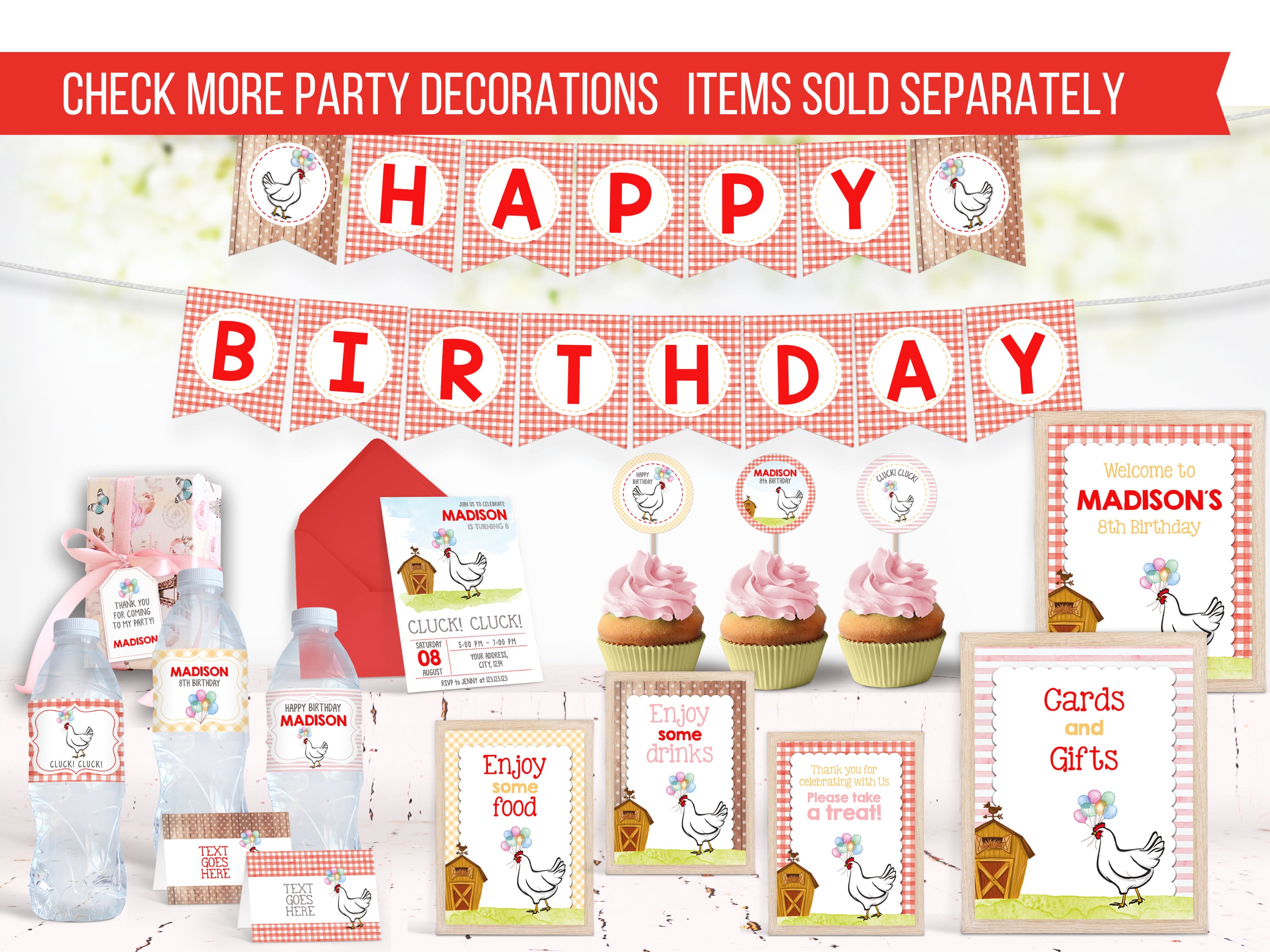 Chicken Birthday Party Decorations for Kids, Farm Party Decor, Chip Bag ...