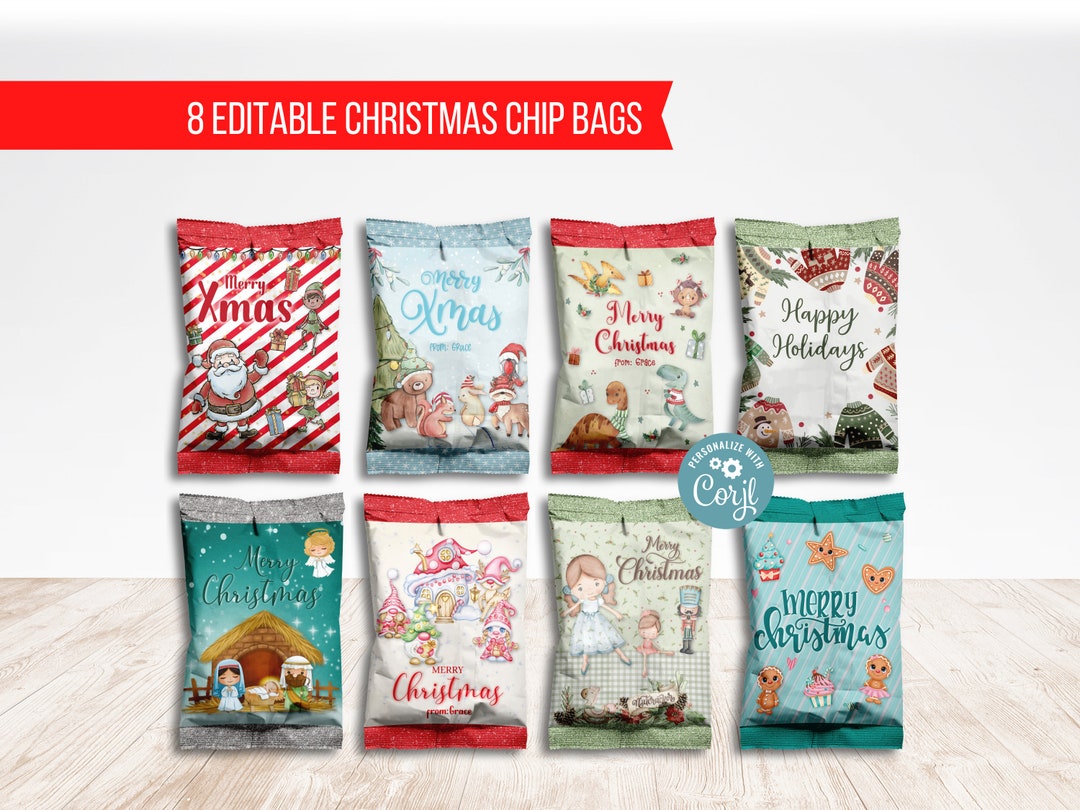 Editable Christmas Chip Bag Label, Happy Holidays, Favor Treat Bags ...