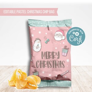 Pastel Christmas Chip Bag Template, Favor Treat Bags, Holiday Party ...